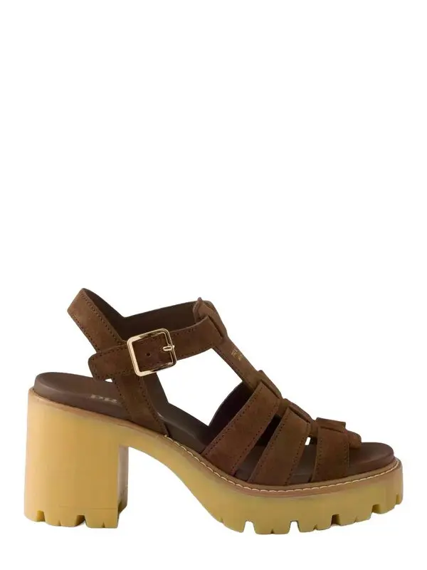 Prada High-heeled Suede Platform Sandals - Brown