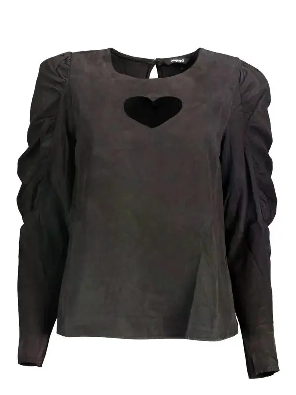 Desigual Heart-cutout Puff-sleeve Blouse - Black