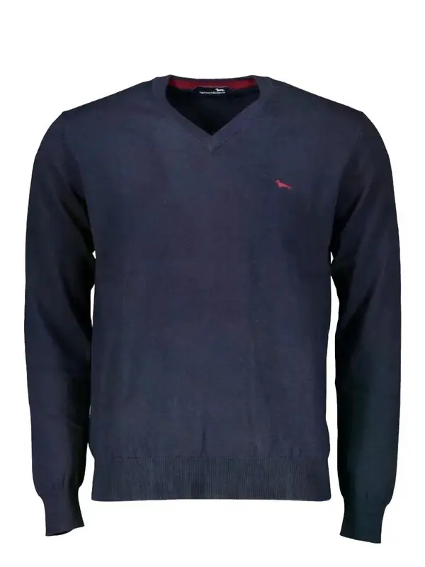 HARMONT & BLAINE Embroidered V-neck Sweater - Blue