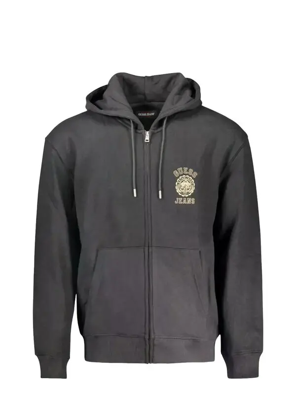 Guess Logo-embroidered Zip-up Hoodie - Grey