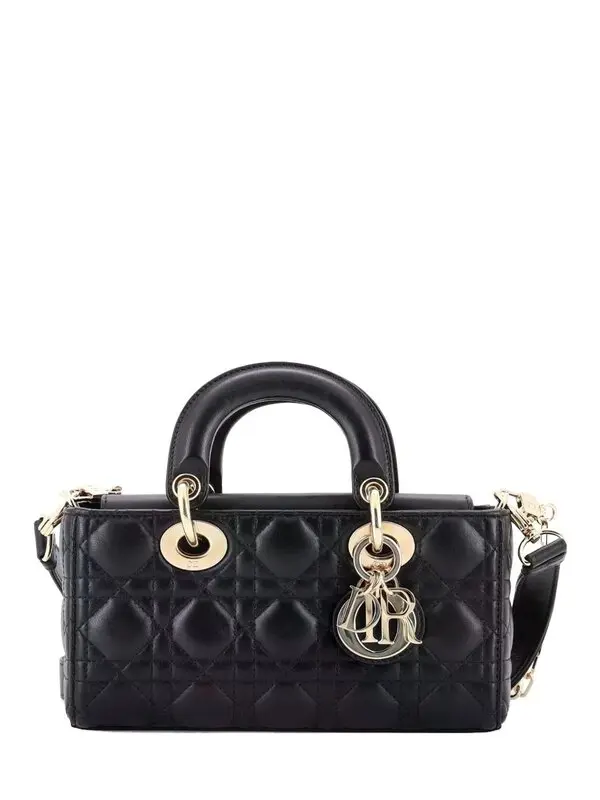 Dior Lady D-joy Cannage Quilt Lambskin Small Satchel - Black