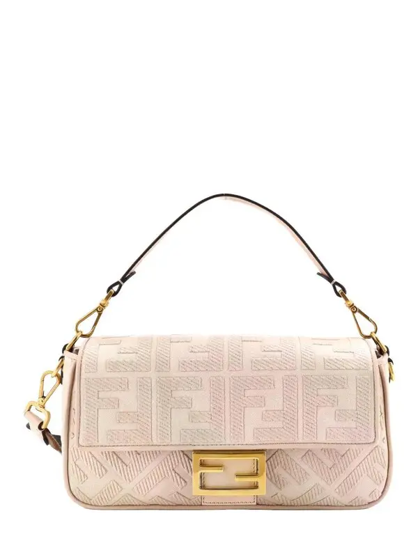 Fendi Zucca Embroidered Canvas Baguette Bag - Neutrals