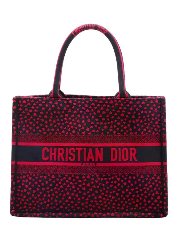 Dior Canvas Pop Hearts I Love Paris Book Tote Bag - Red