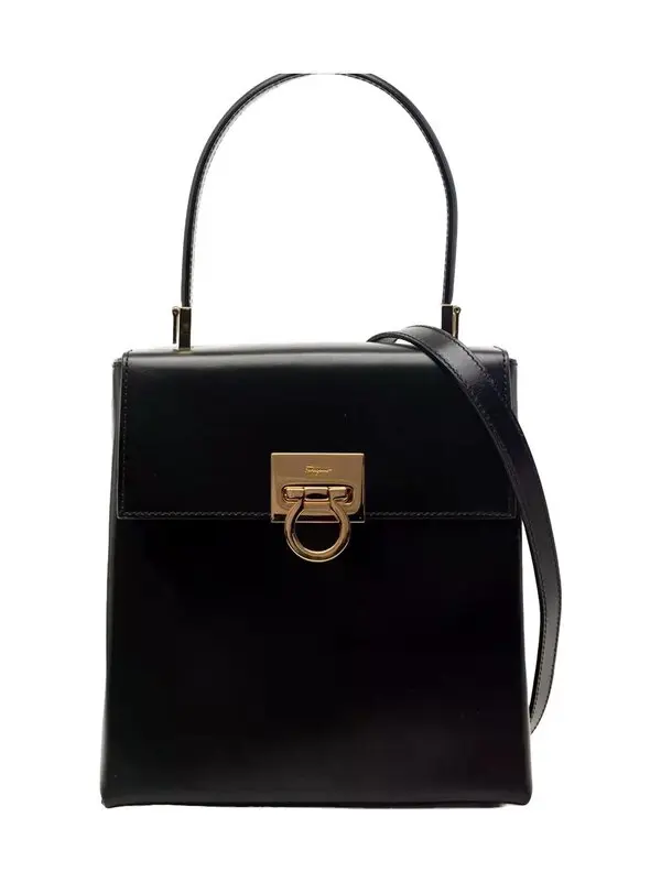 FERRAGAMO Small Leather Gancini Iconic Top Handle Satchel - Black