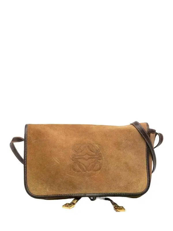 Loewe Anagram Suede Flap Crossbody Bag - Brown
