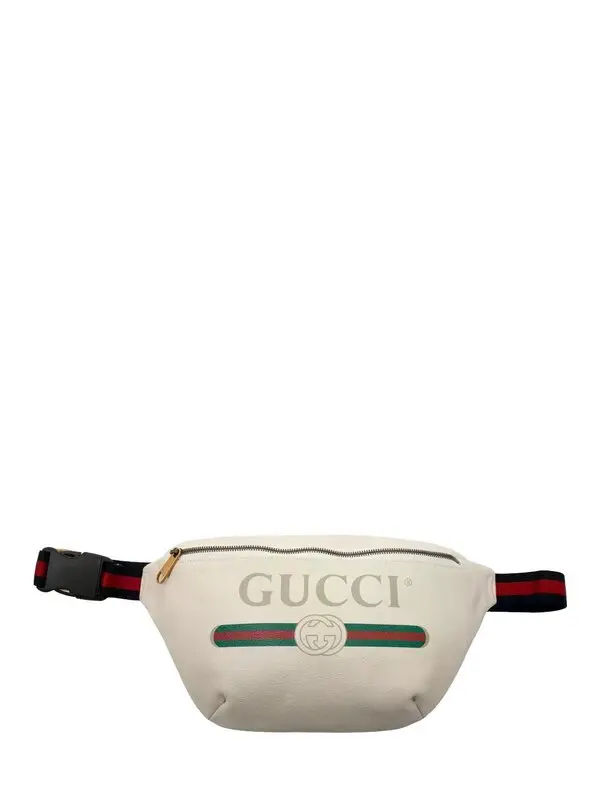 Gucci 2000-2015 Grained Calfskin Logo Belt Bag - White