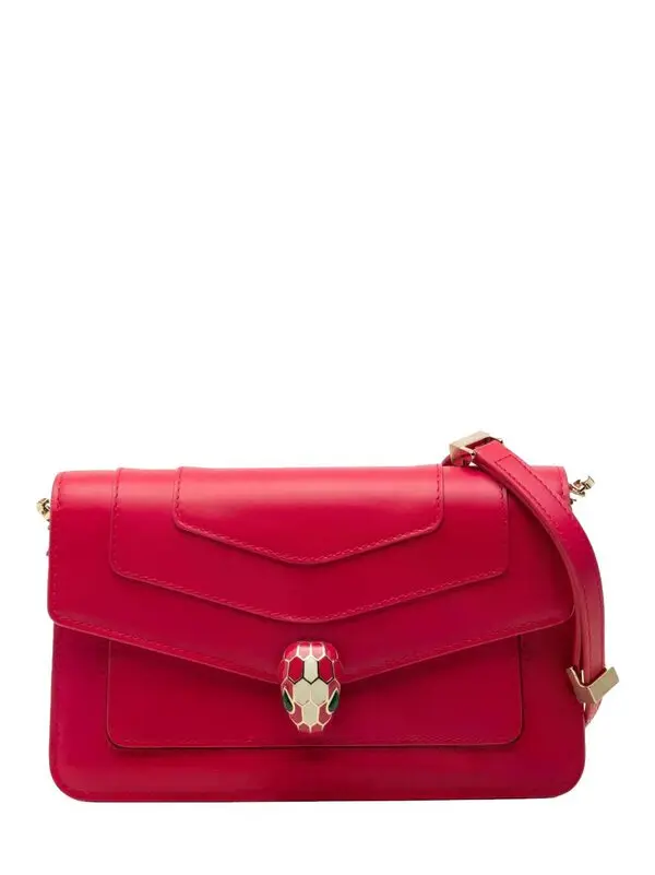 BVLGARI Calfskin Serpenti Forever East West Shoulder Bag - Red