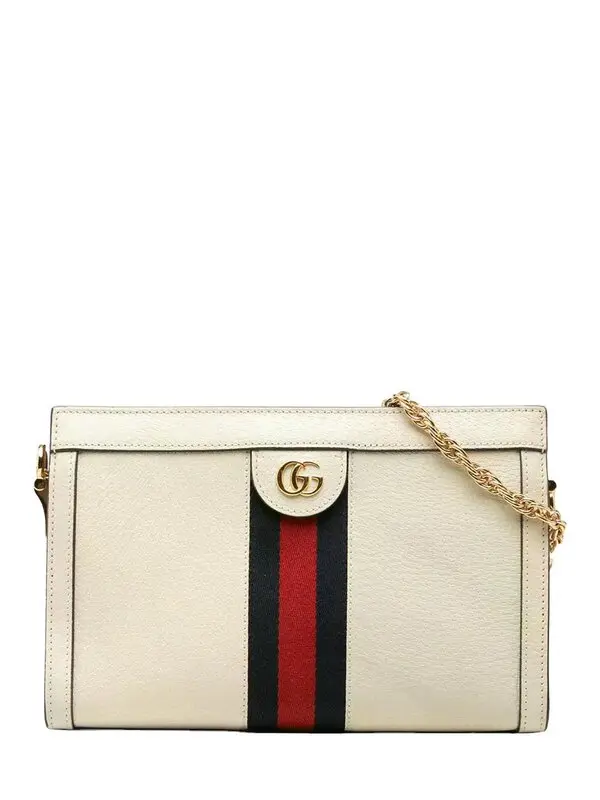 Gucci 2016-2026 Small Calfskin Web Ophidia Chain Crossbody Bag - White