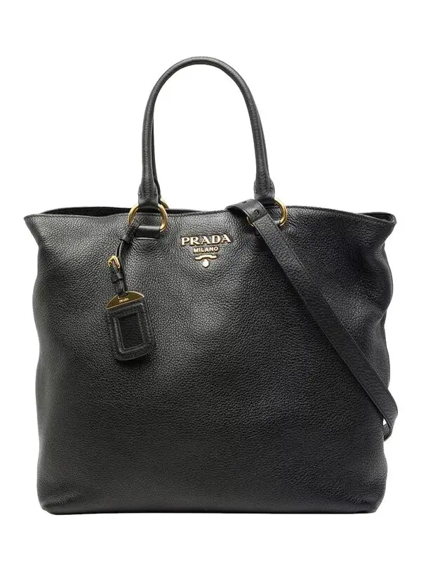 Prada Vitello Phenix Open Convertible Tote Satchel - Black