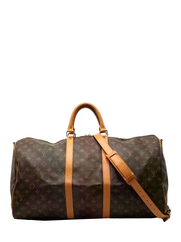LOUIS VUITTON 1995 Monogram Keepall Bandouliere 55 Travel Bag - Brown