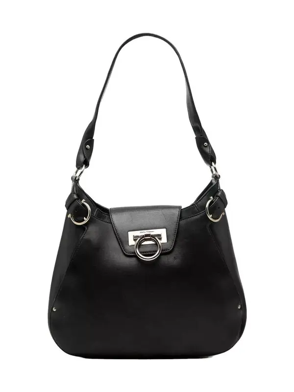 FERRAGAMO Leather Gancini Shoulder Bag - Black