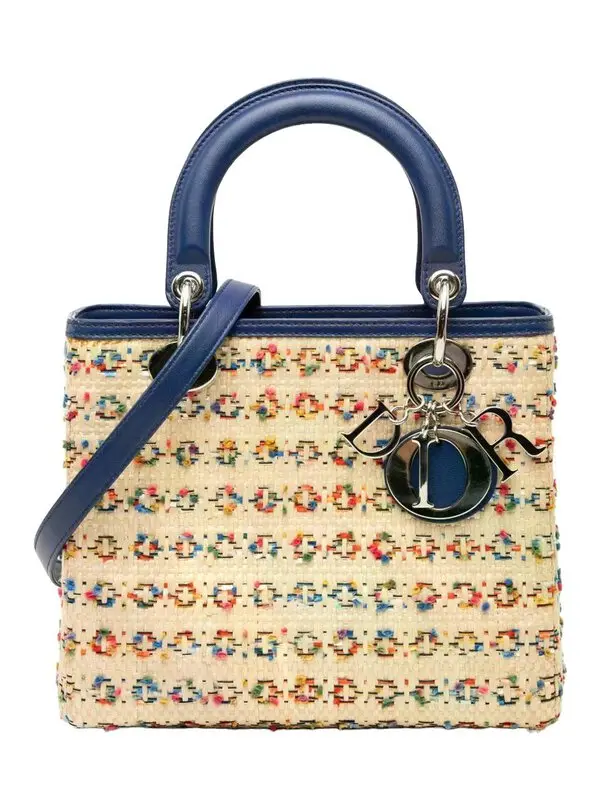 Dior 2013 Medium Woven Raffia Lady Satchel - Blue