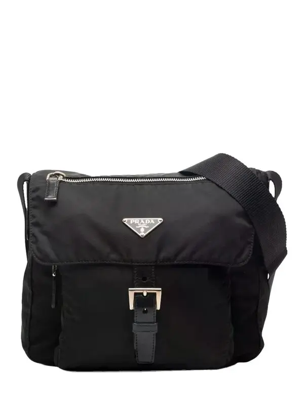 Prada Tessuto Zip Buckle Messenger Bag - Black