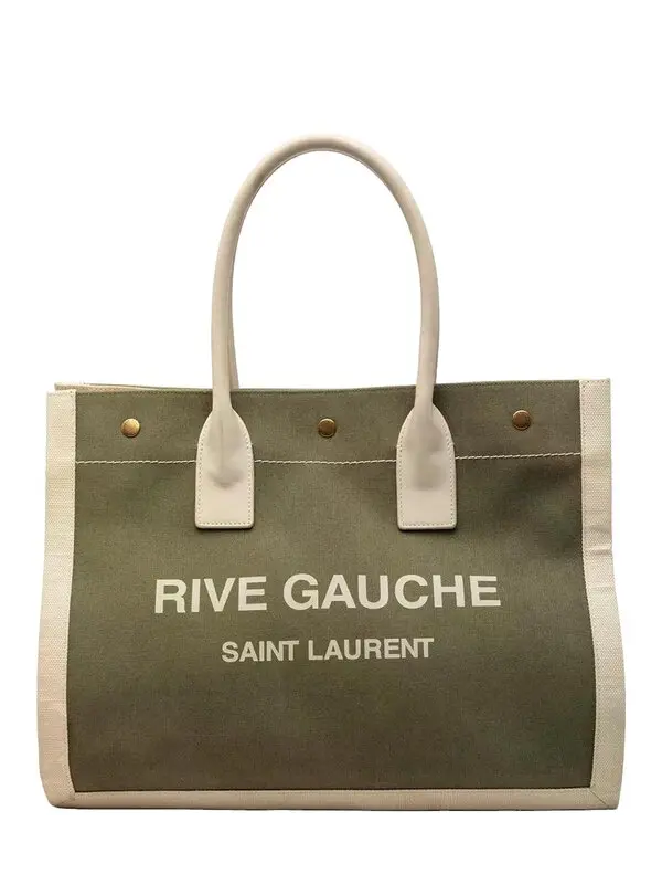 Saint Laurent Small Canvas Rive Gauche Tote Bag - Green