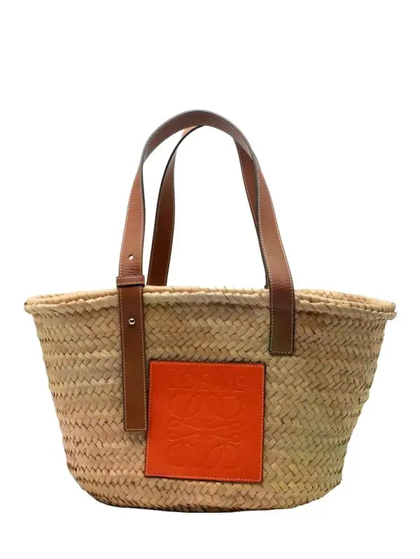 Loewe Large Raffia Anagram Basket Tote - Orange