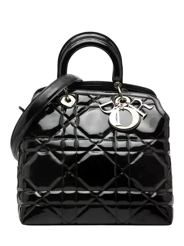 Dior 2010 Medium Patent Cannage Polochon Granville Satchel - Black