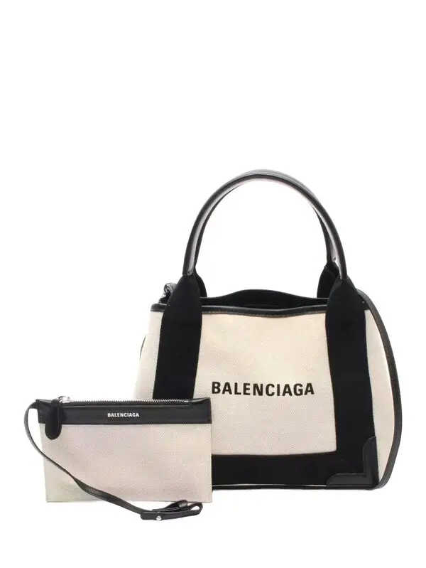 Balenciaga Canvas Navy Cabas Satchel - Neutrals