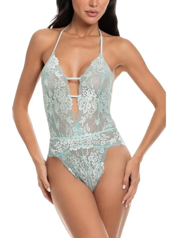 IN BLOOM BY JONQUIL Lillie Strappy Lace Thong Teddy - Pale Turquoise