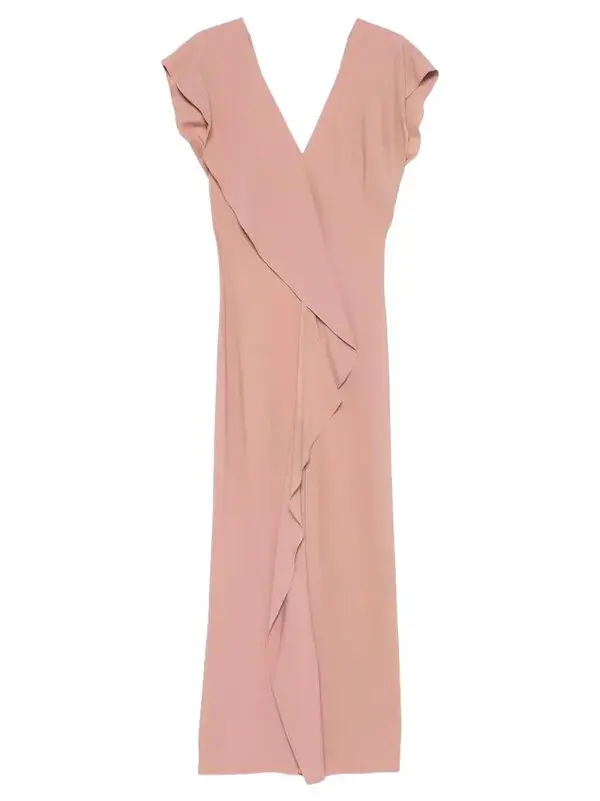 Patrizia Pepe Ruffled V-neck Maxi Dress - Pink