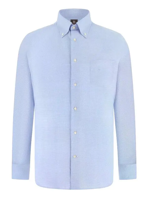 Boggi Milano Boston Collar Checked Shirt - Blue