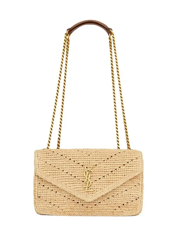Saint Laurent Small Loulou Raffia Shoulder Bag - Beige