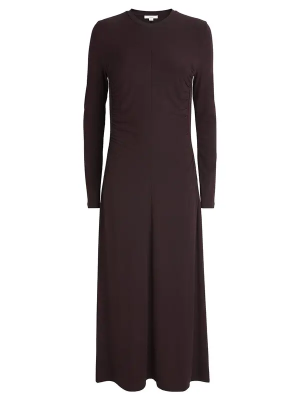 Vince Jersey Ruched Midi Dress - Brown
