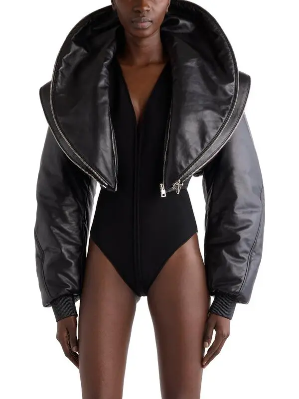 Givenchy Crop Double Zip Collar Bomber Jacket - Black