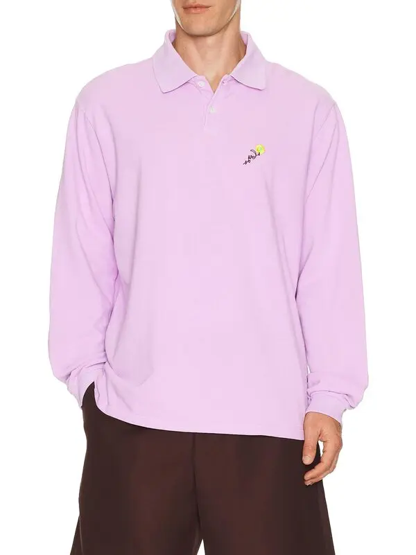 VOWELS Long Sleeve Pique Polo - Lavender