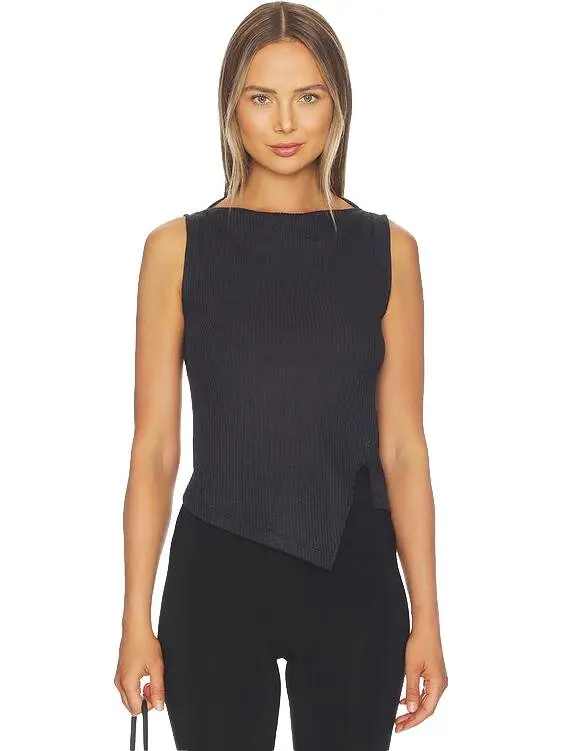 CULTNAKED Nila Top Ribbed Boatneck Asymmetrical Hem Tank - Black