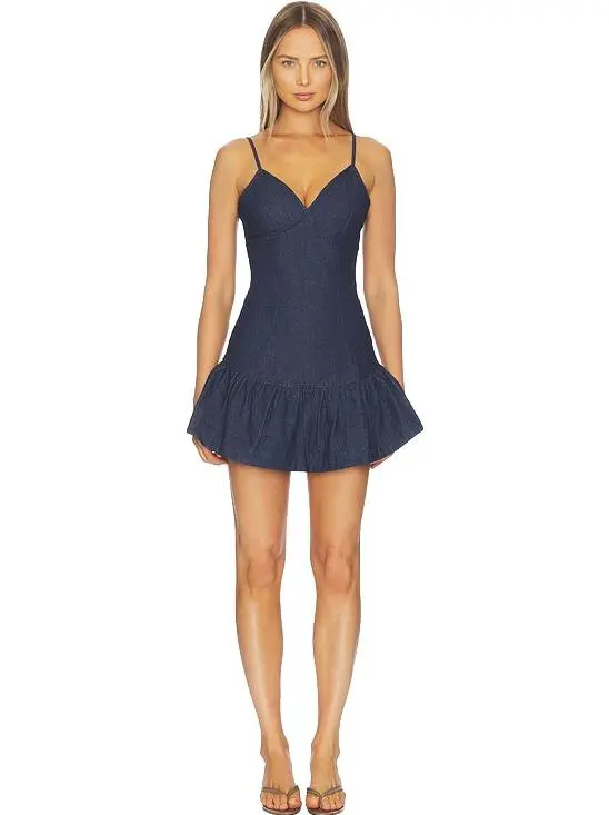 Astr The Label Denim Dress With Frilled Hem - Blue