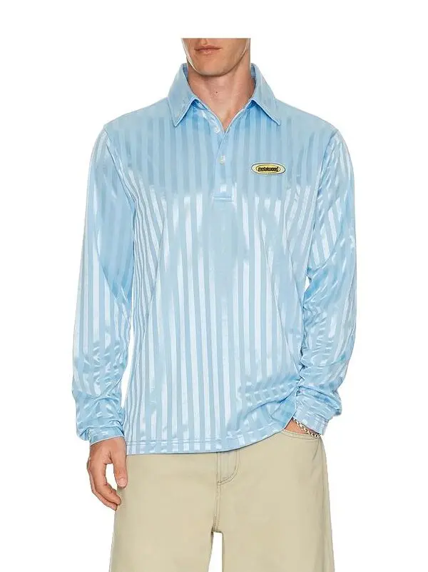 METALWOOD STUDIO Long Sleeve Player Polo With Striped Pattern - Blue