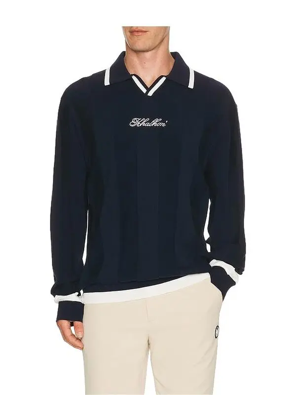 KHALHON V Tipped Varsity Knit Pullover Polo - Blue