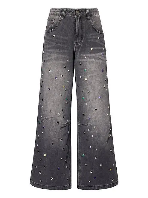 JADED LONDON Trixa Jewel Studded Colossus Denim Jeans - Black