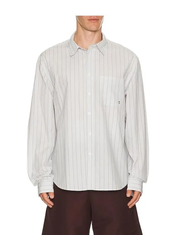VOWELS Long Sleeve Striped Button Down Shirt In . Also - Grey