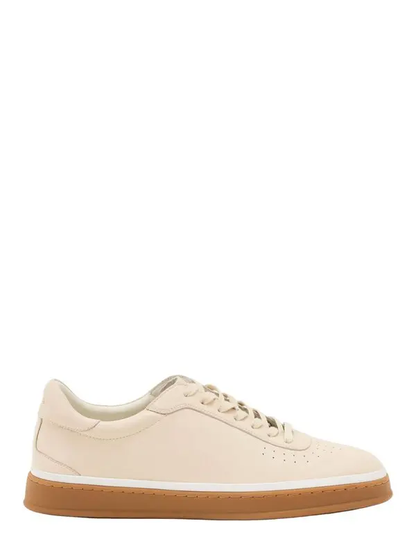 REISS Anders Leather Trainers - Stone Beige
