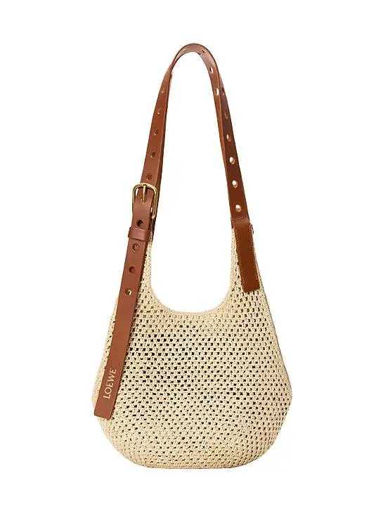 Loewe X Paula's Ibiza Punch Hole Small Raffia Hobo Bag - Natural/tan