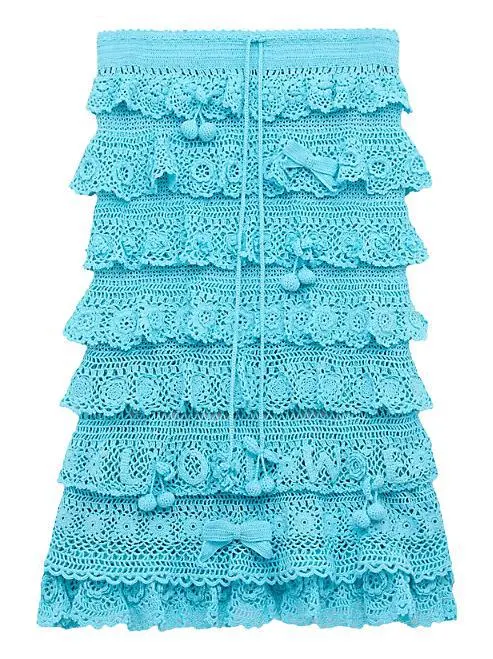 Loewe X Paula's Ibiza Ruffled Crochet Cotton Midi Skirt - Turquoise