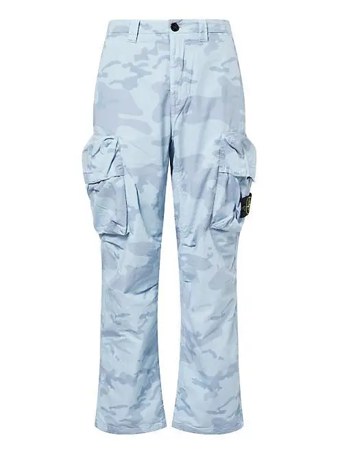 Stone Island Compass-badge Ripstop Camo Cotton-blend Cargo Trousers - Dust Blue