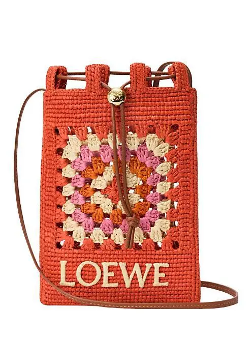 Loewe X Paula's Ibiza Crochet Raffia Cross-body Bag - Bright Orange/pink