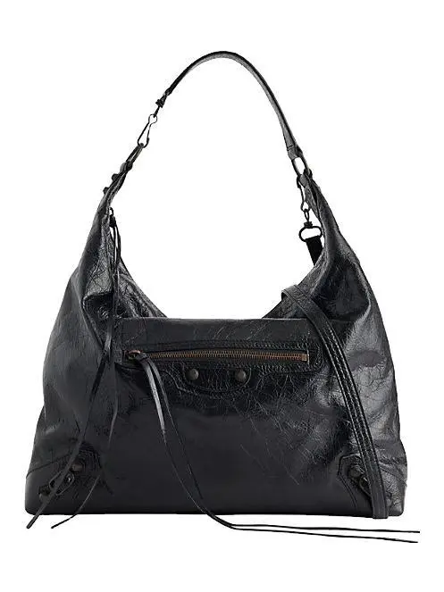 Balenciaga Le City Medium Hobo Leather Shoulder Bag - Black