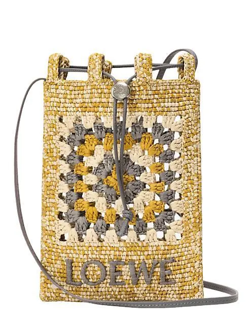 Loewe X Paula's Ibiza Drawstring-pocket Raffia Cross-body Bag - Pearl Grey/mustard