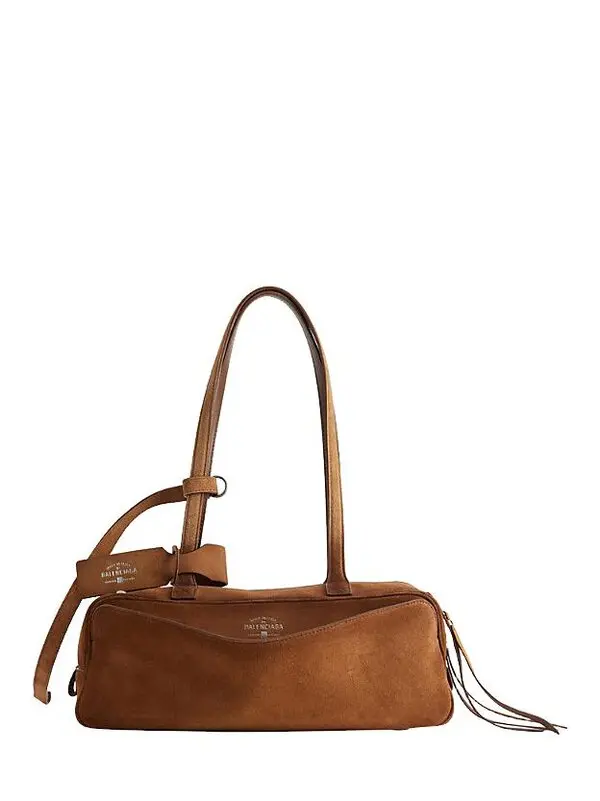 Balenciaga Carrie Small Suede Bowling Bag - Camel