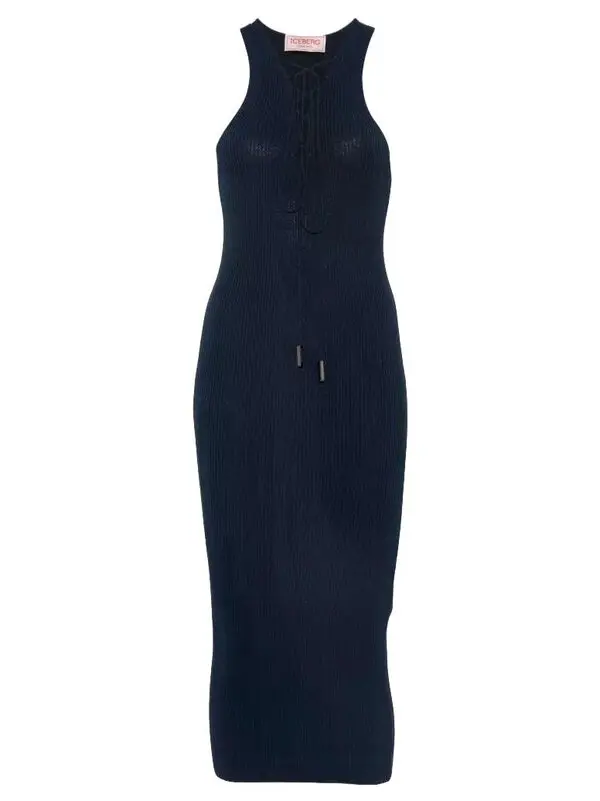 Iceberg Lace-up Ribbed-knit Midi Dress - Blue