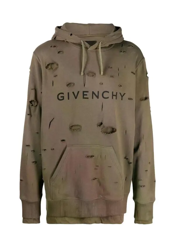 Givenchy Logo-print Distressed-effect Hoodie - Brown
