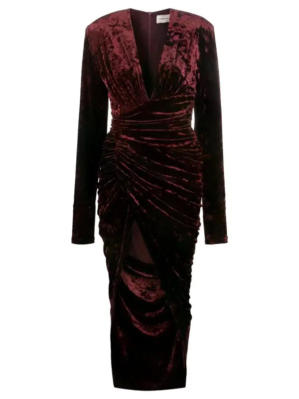 Alexandre Vauthier Draped Asymmetric Velour Dress - Red