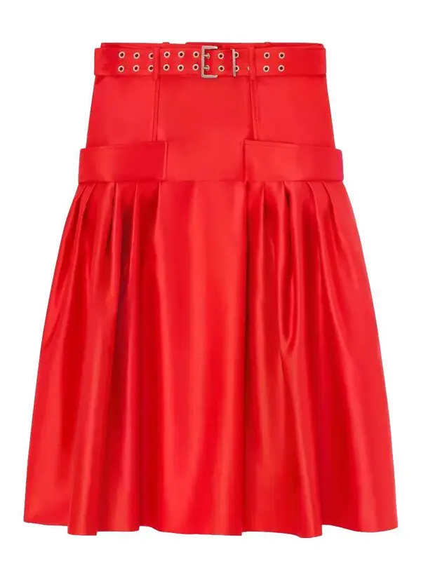 GANNI Belted Midi Skirt - Red
