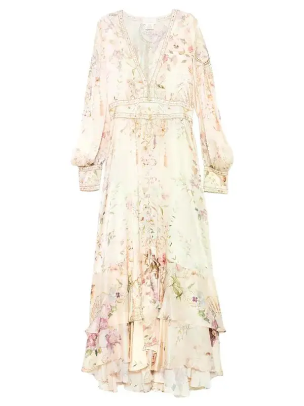 Camilla Adorned In Aranjuez Floral-print Silk Maxi Dress - Neutrals
