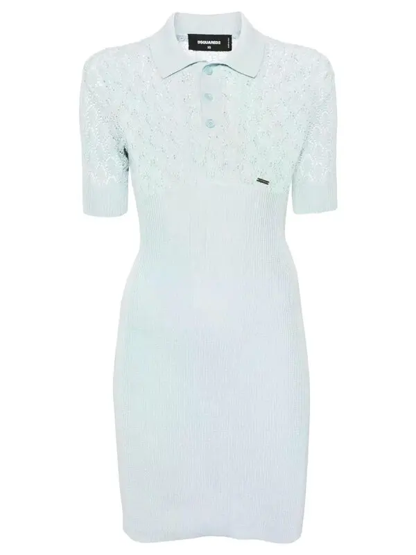 Dsquared2 Open-knit Polo-collar Dress - Blue