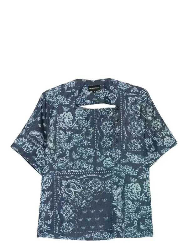 Emporio Armani Floral Patchwork Short Sleeve Blouse - Blue