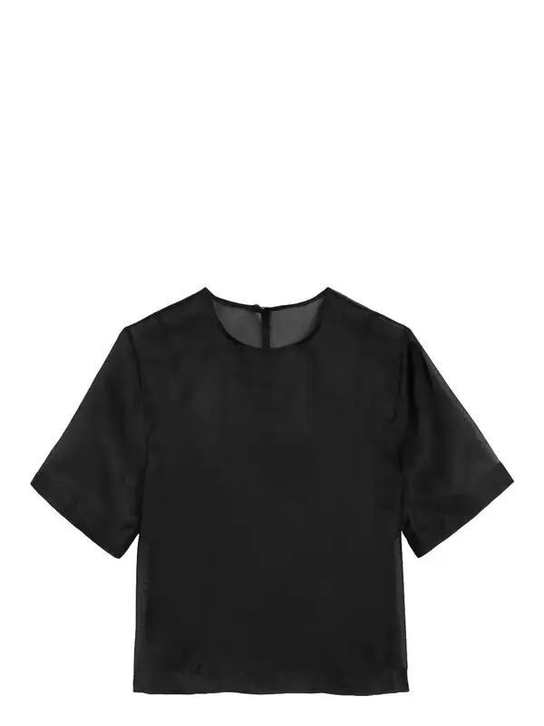 AMI Paris Silk Organza Sheer Top With Undertop - Black